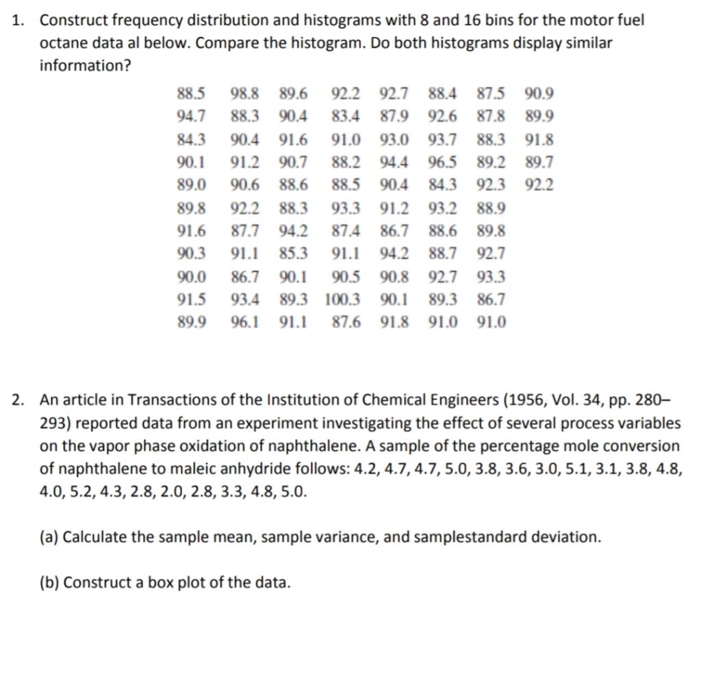 Solved 1. Construct frequency distribution and histograms | Chegg.com
