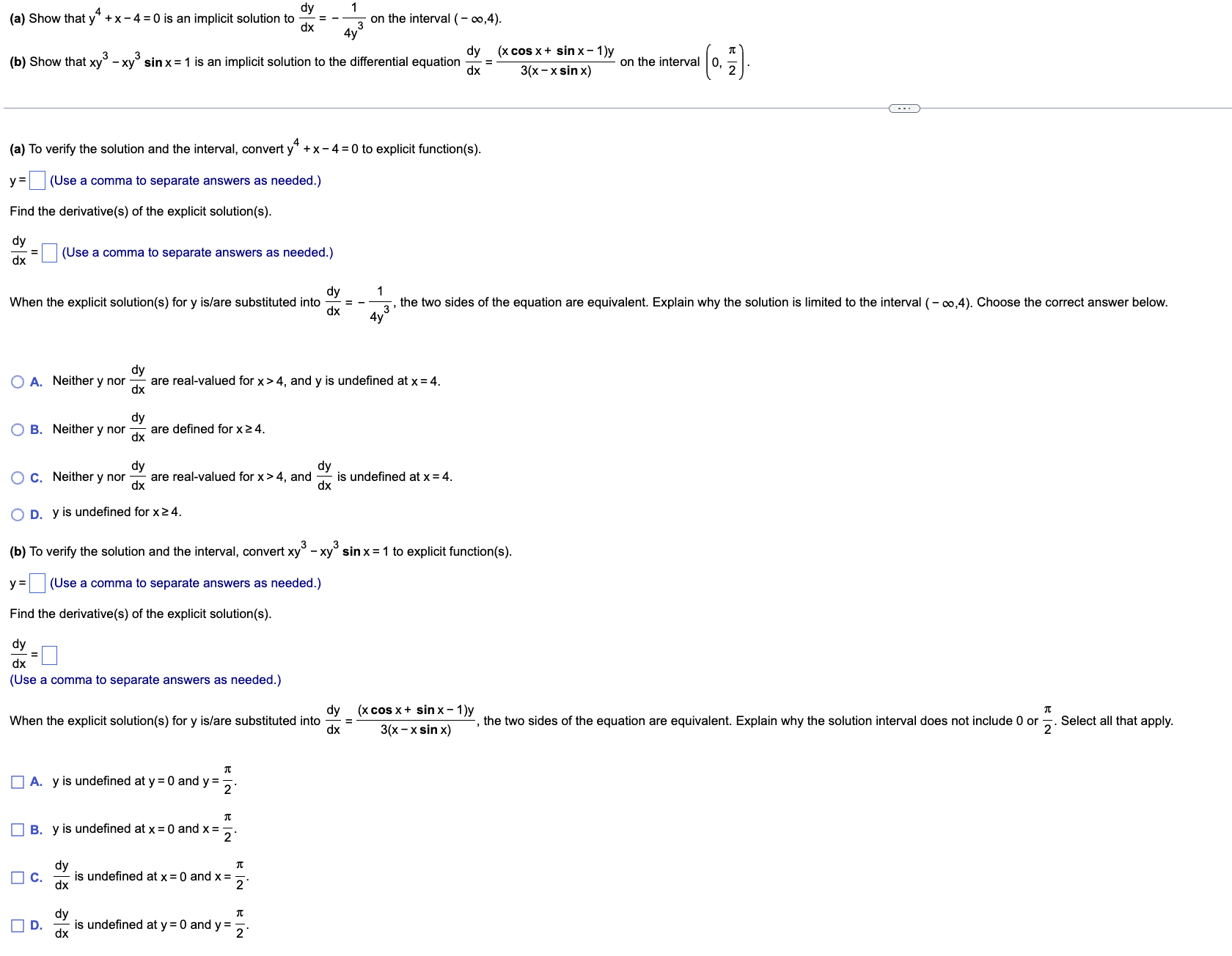 Solved (a) ﻿Show that y4+x-4=0 ﻿is an implicit solution to | Chegg.com