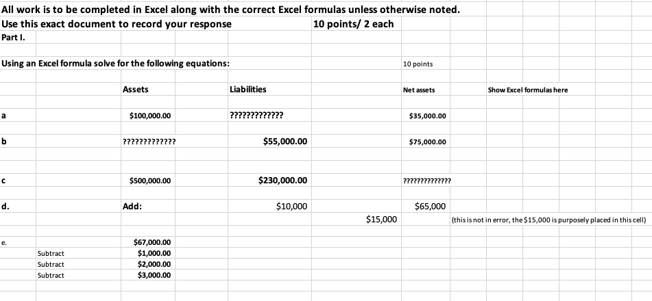 Solved All work is to be completed in Excel along with the | Chegg.com