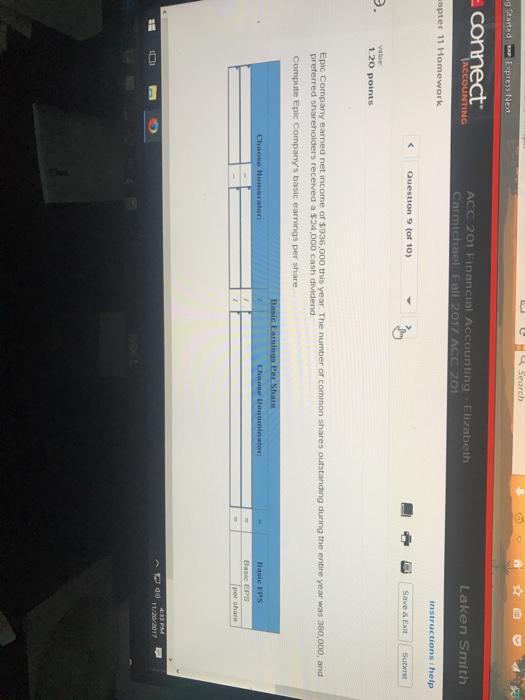 Solved ACC 201 Financial Accounting Laken Smith instructions | Chegg.com