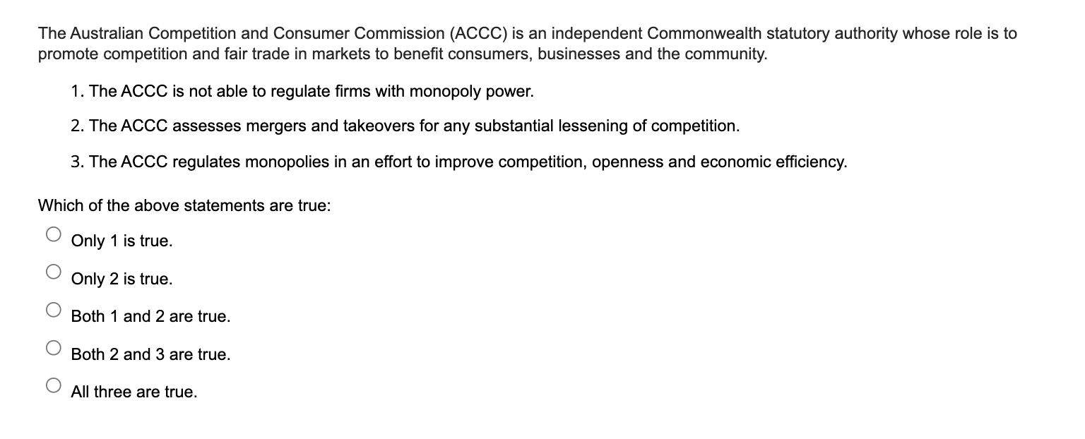 Solved The Australian Competition and Consumer Commission | Chegg.com
