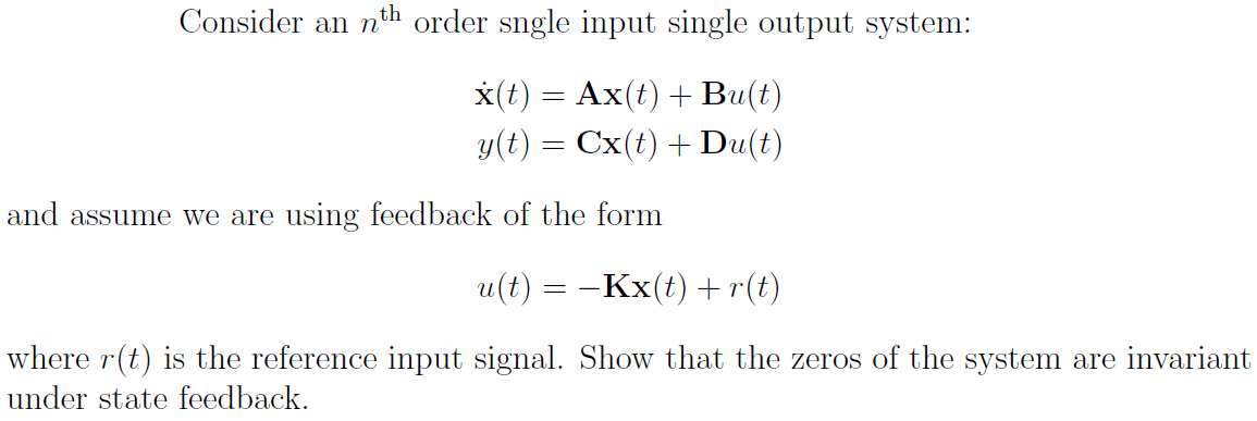 Solved Consider an nth order sngle input single output | Chegg.com