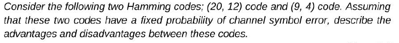 Solved Consider the following two Hamming codes; (20, 12) | Chegg.com