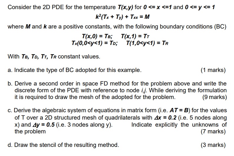 Solved Consider the 2D PDE for the temperature T(x,y) for | Chegg.com