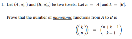 Solved 1. Let (A,≼1) and (B,≼2) be two tosets. Let n=∣A∣ and | Chegg.com