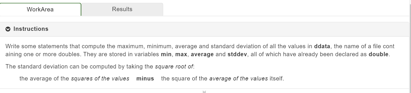 Solved WorkArea Results Instructions Write some statements | Chegg.com