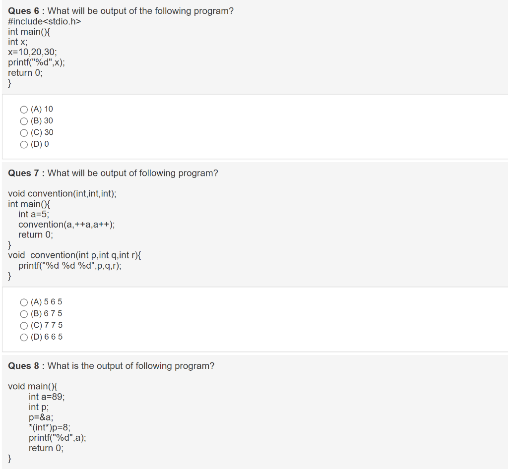 Solved Ques 1: What is the output of following program? | Chegg.com