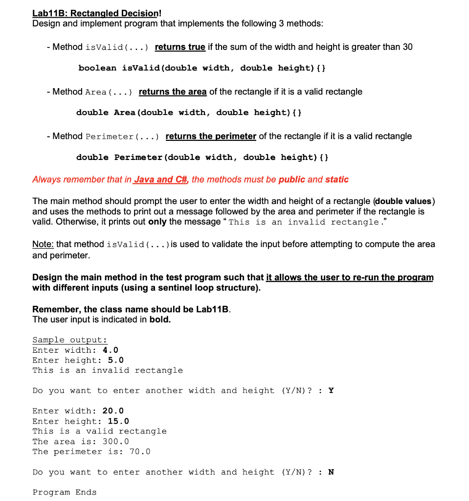 Solved Lab11B: Rectangled Decision! Design and implement | Chegg.com