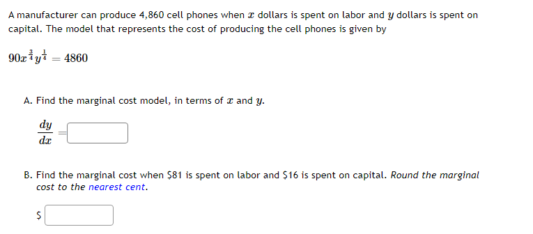 Solved A manufacturer can produce 4,860 cell phones when x | Chegg.com