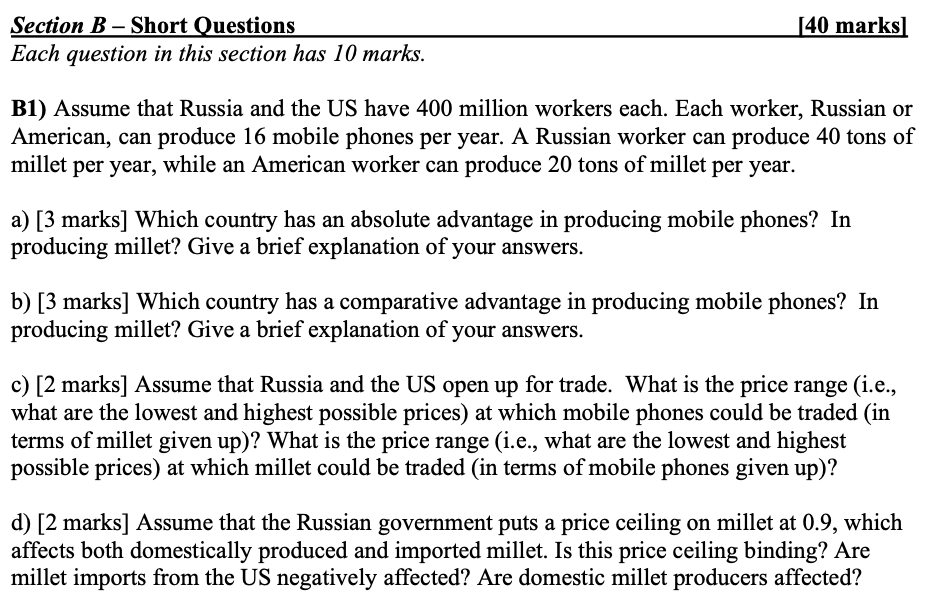 Solved [40 marks Section B - Short Questions Each question | Chegg.com