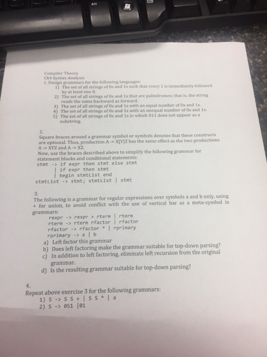 Solved Compiler Theory Ch4 Syntax Analysis 1. Design | Chegg.com