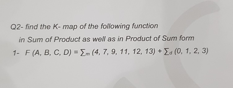 Solved Q2- find the K-map of the following function in Sum | Chegg.com