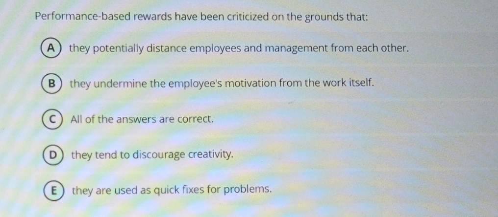 Solved Performance-based rewards have been criticized on the | Chegg.com