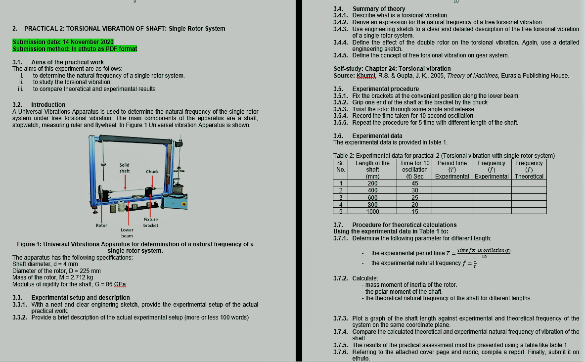 2. PRACTICAL 2: TORSIONAL VIBRATION OF SHAFT: Single | Chegg.com