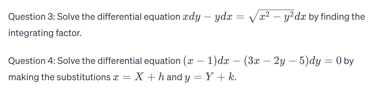 Question 3: Solve the differential equation | Chegg.com