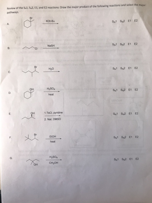 Solved Review of the Sw1, Sw2, E1, and E2 reactions: Draw | Chegg.com