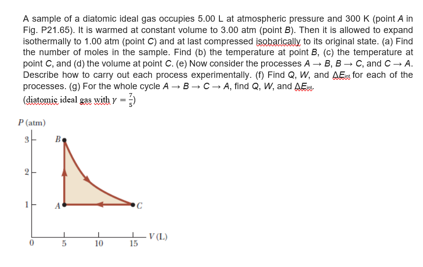 Solved A sample of a diatomic ideal gas occupies 5.00 L at | Chegg.com