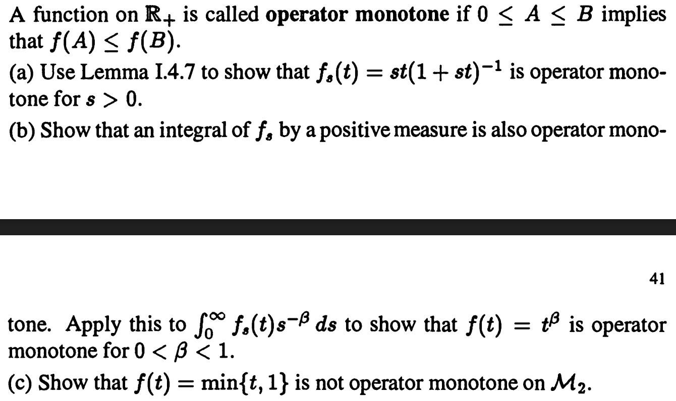 A function on R+ is called operator monotone if 0