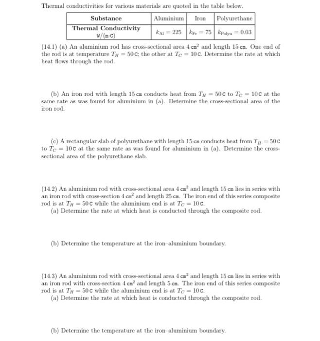 Solved Thermal conductivities for various materials are | Chegg.com