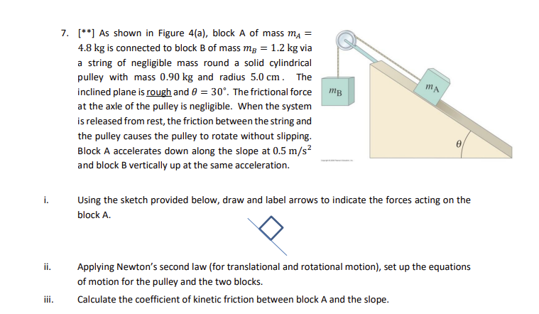 Solved 7. [∗∗ As shown in Figure 4(a), block A of mass mA= | Chegg.com