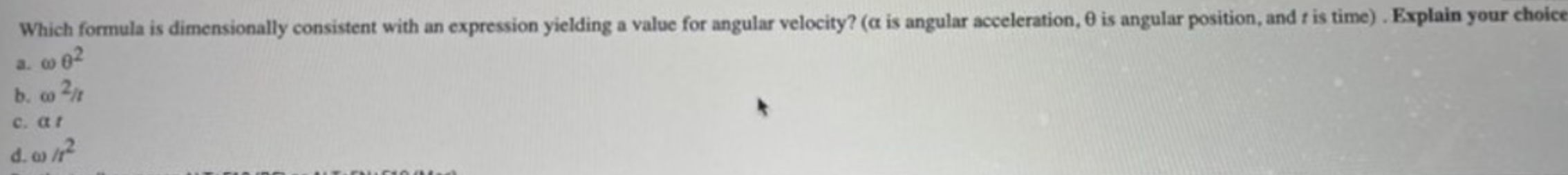 Solved Which formula is dimensionally consistent with an | Chegg.com