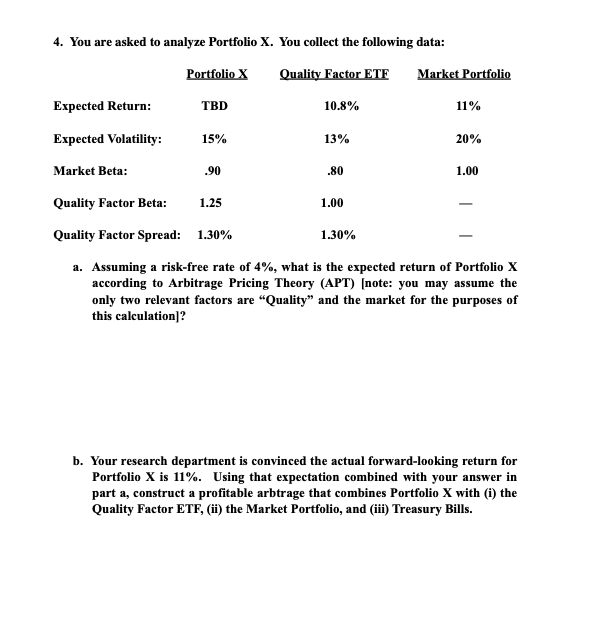 Solved 4. You are asked to analyze Portfolio X. You collect | Chegg.com