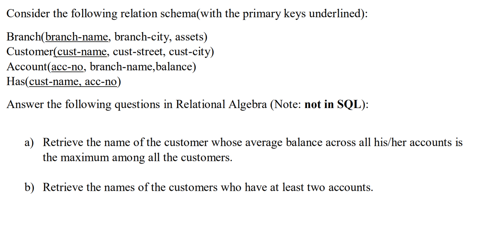Solved Consider the following relation schema(with the | Chegg.com