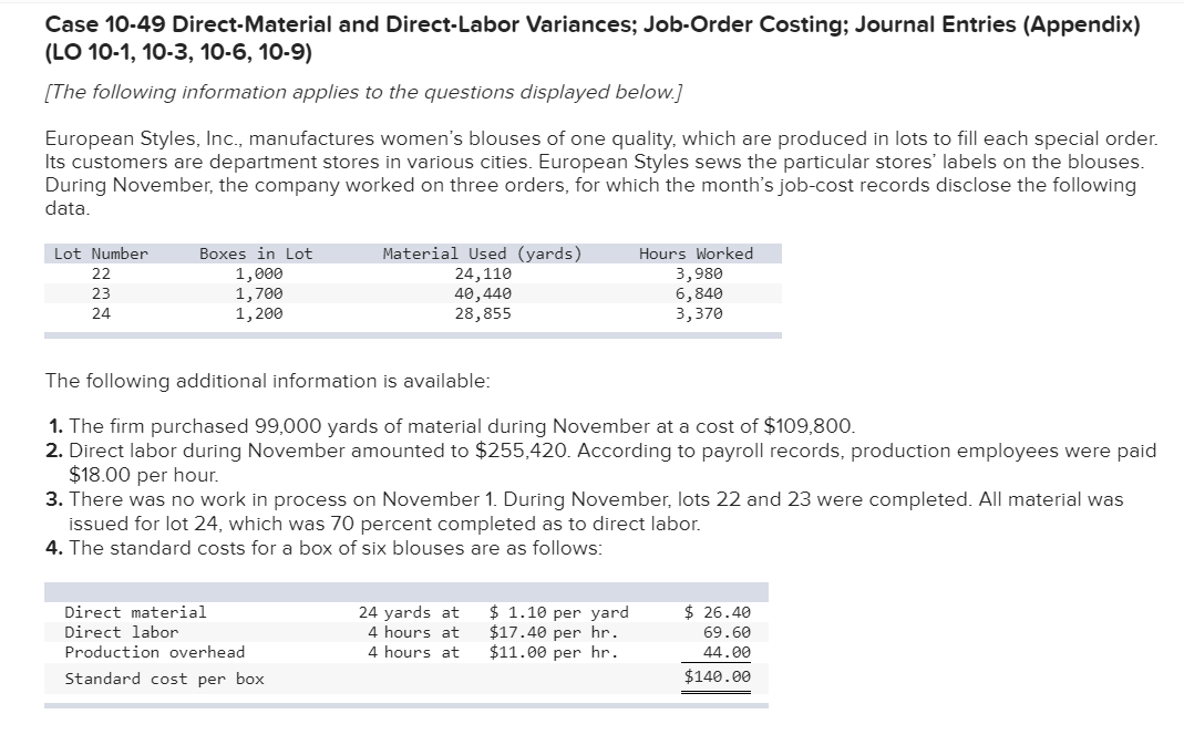 Solved Case 10-49 Direct-Material and Direct-Labor | Chegg.com