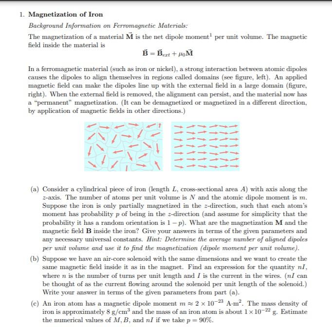 Solved 1. Magnetization of Iron Background Information on | Chegg.com