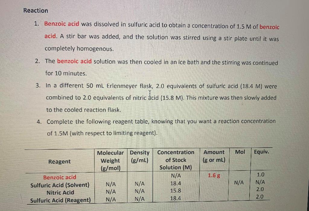 Solved please complete the following reagent table, knowing | Chegg.com
