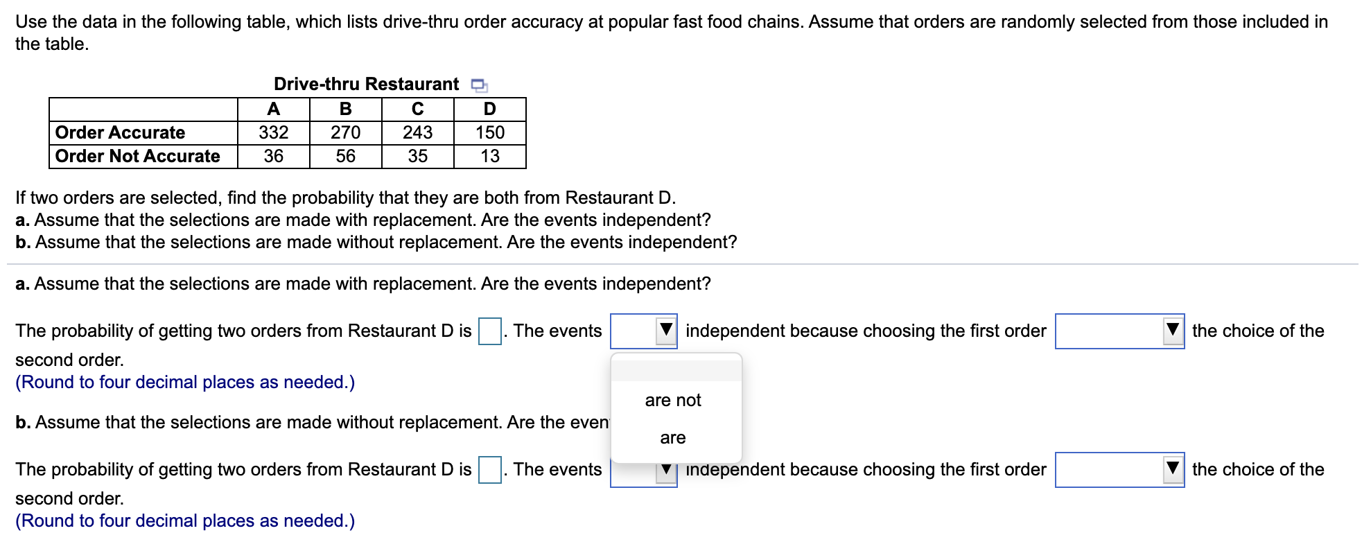 Solved Use the data in the following table, which lists | Chegg.com