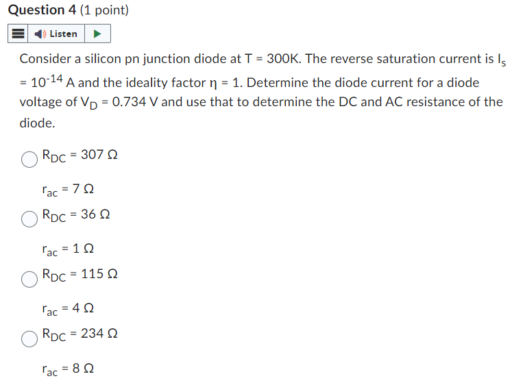 Solved Consider a silicon pn junction diode at T=300 K. The | Chegg.com