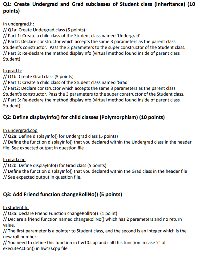 Q1: Create Undergrad and Grad subclasses of Student | Chegg.com