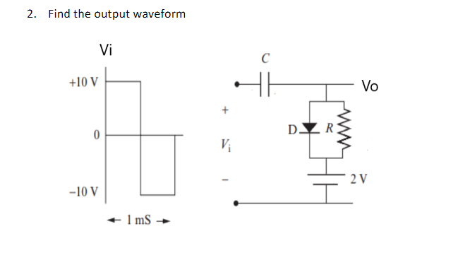Solved 2. Find the output waveform Vi с +10 V HI Vo 0 D. R V | Chegg.com