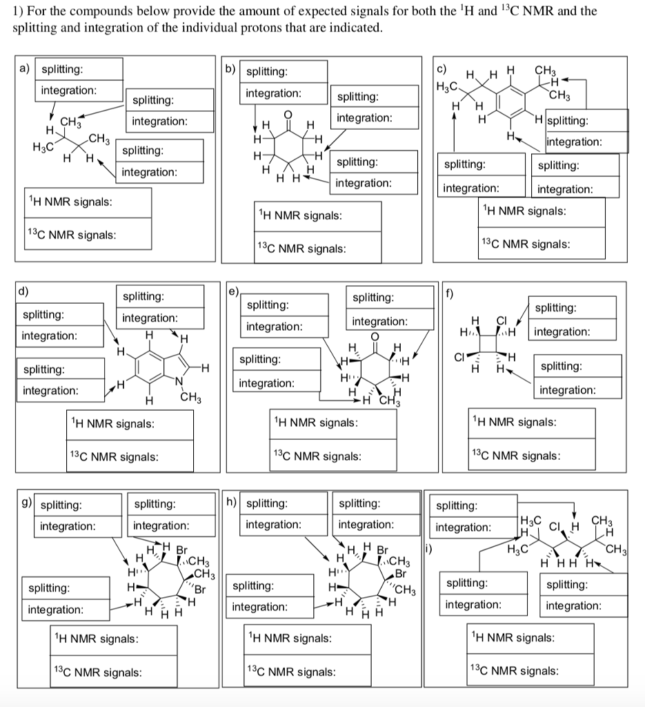 Solved 1) For the compounds below provide the amount of | Chegg.com