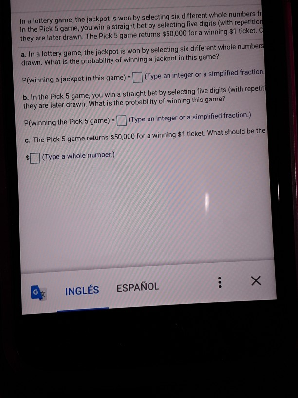 Solved In a lottery game, the jackpot is won by selecting | Chegg.com