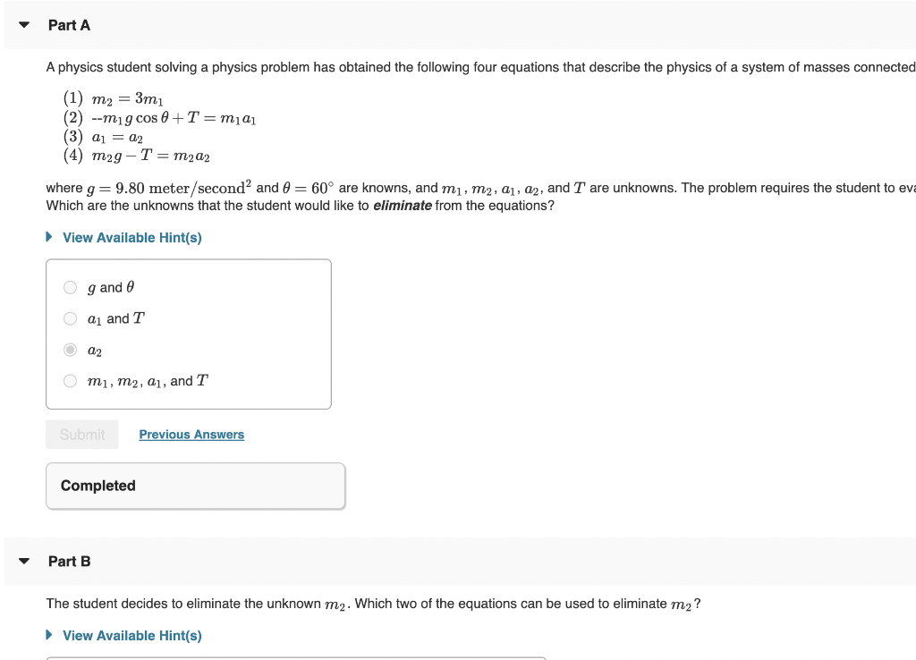 Solved Part A A physics student solving a physics problem | Chegg.com