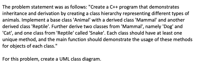 Solved The problem statement was as follows: "Create a C++ | Chegg.com
