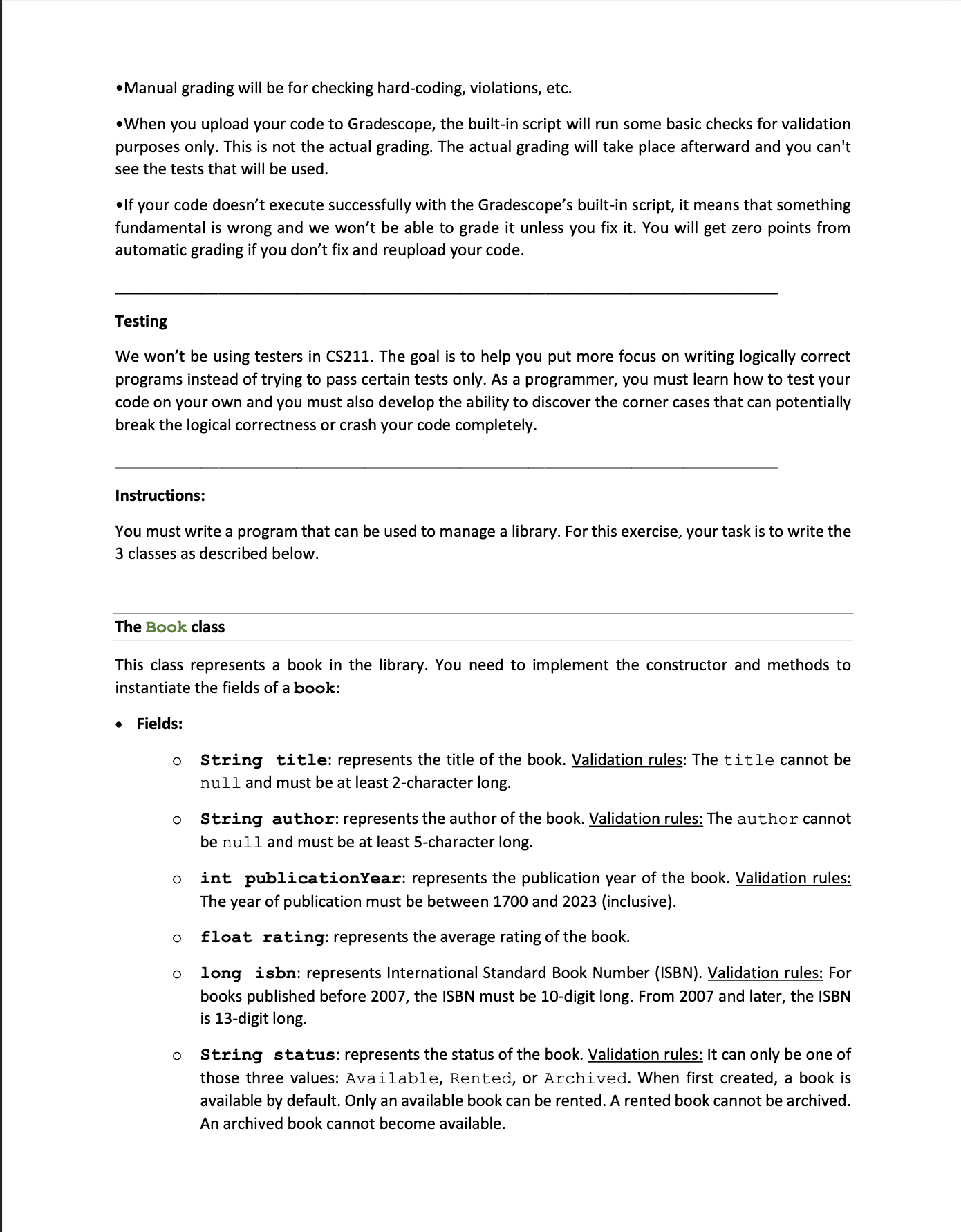 Solved -Manual grading will be for checking hard-coding, | Chegg.com