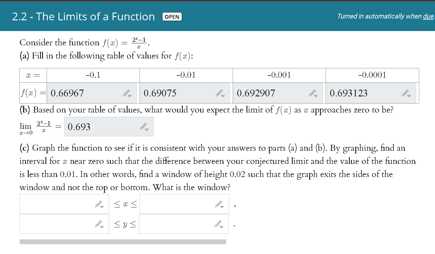 Solved 2.2 - The Limits of a Function Turned in | Chegg.com