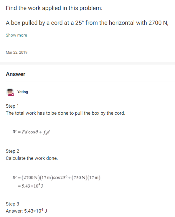 Solved Find the work applied in this problem: A box pulled | Chegg.com