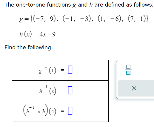 Solved The one-to-one functions g ﻿and h ﻿are defined as | Chegg.com