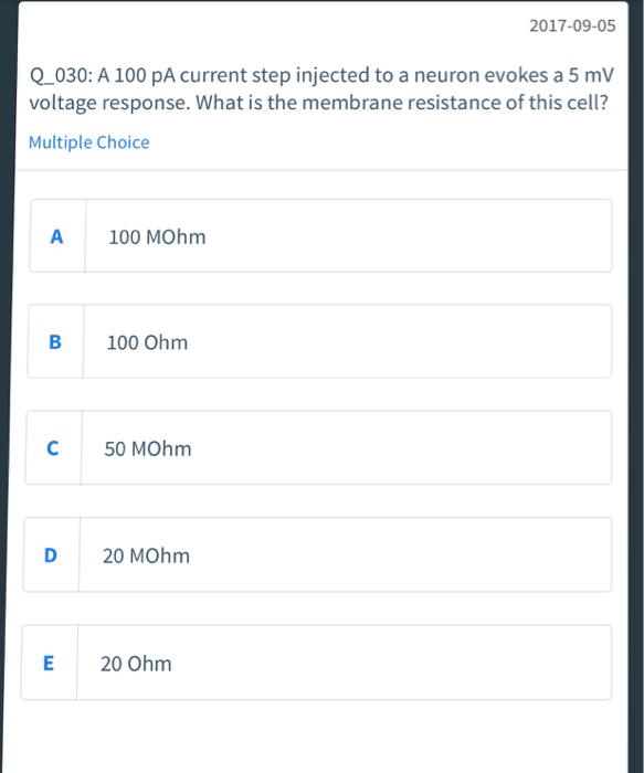 Solved A 100 pA current step injected to a neuron evokes a 5 | Chegg.com