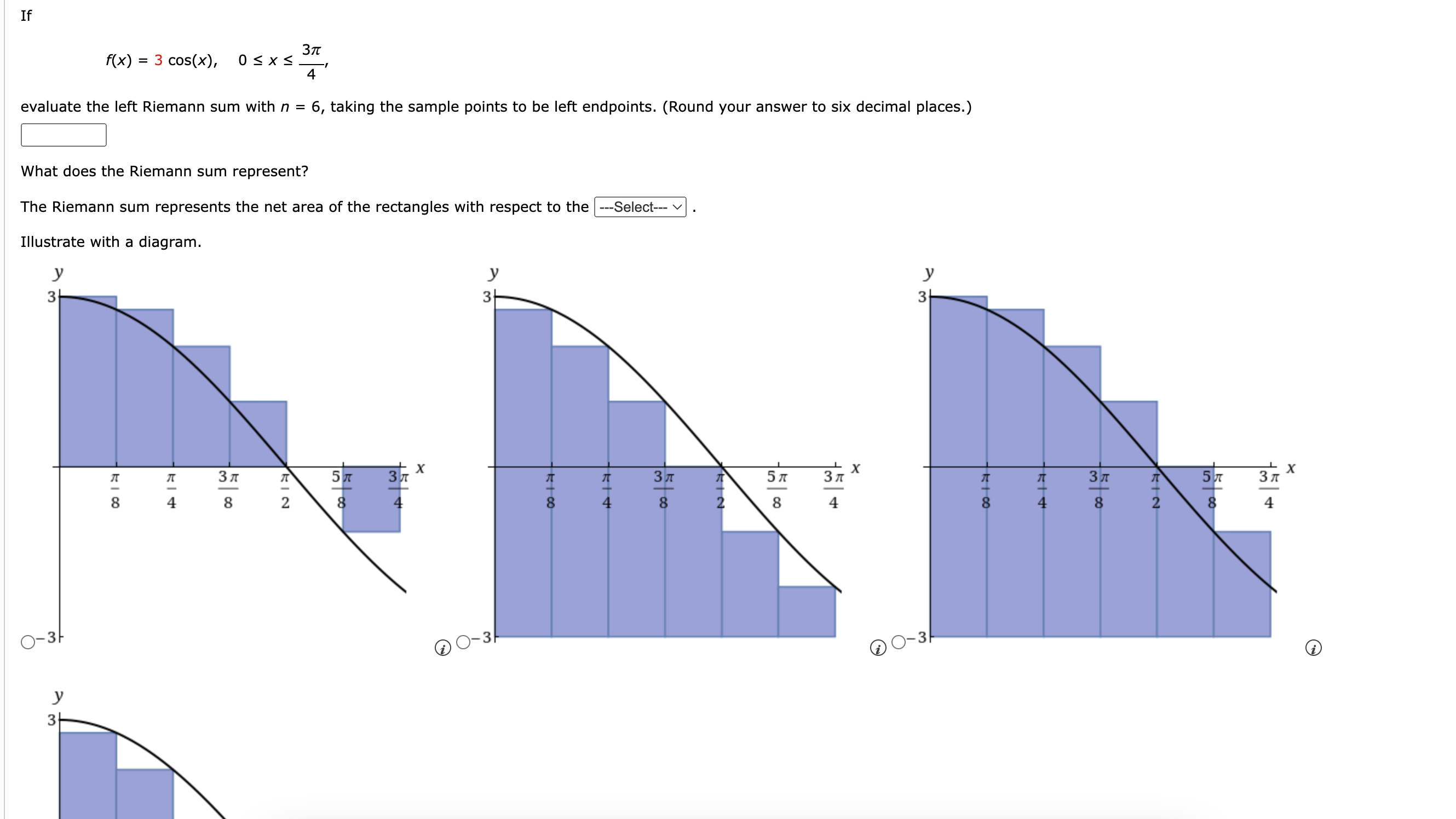 Solved f(x)=3cos(x),0≤x≤43π evaluate the left Riemann sum | Chegg.com