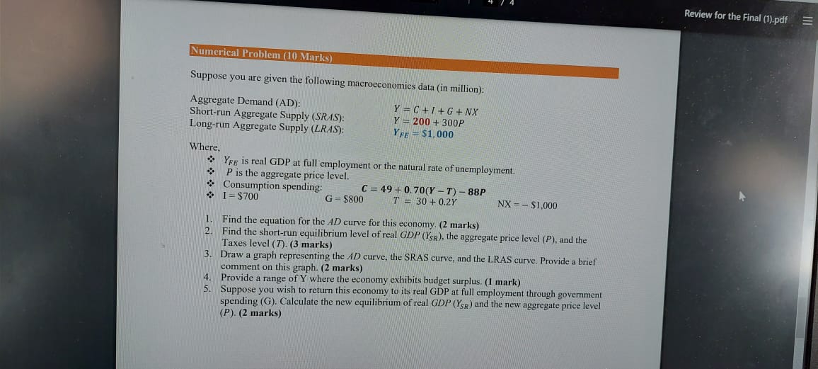 Solved Numerical Problem (10 ﻿Marks)Suppose you are given | Chegg.com
