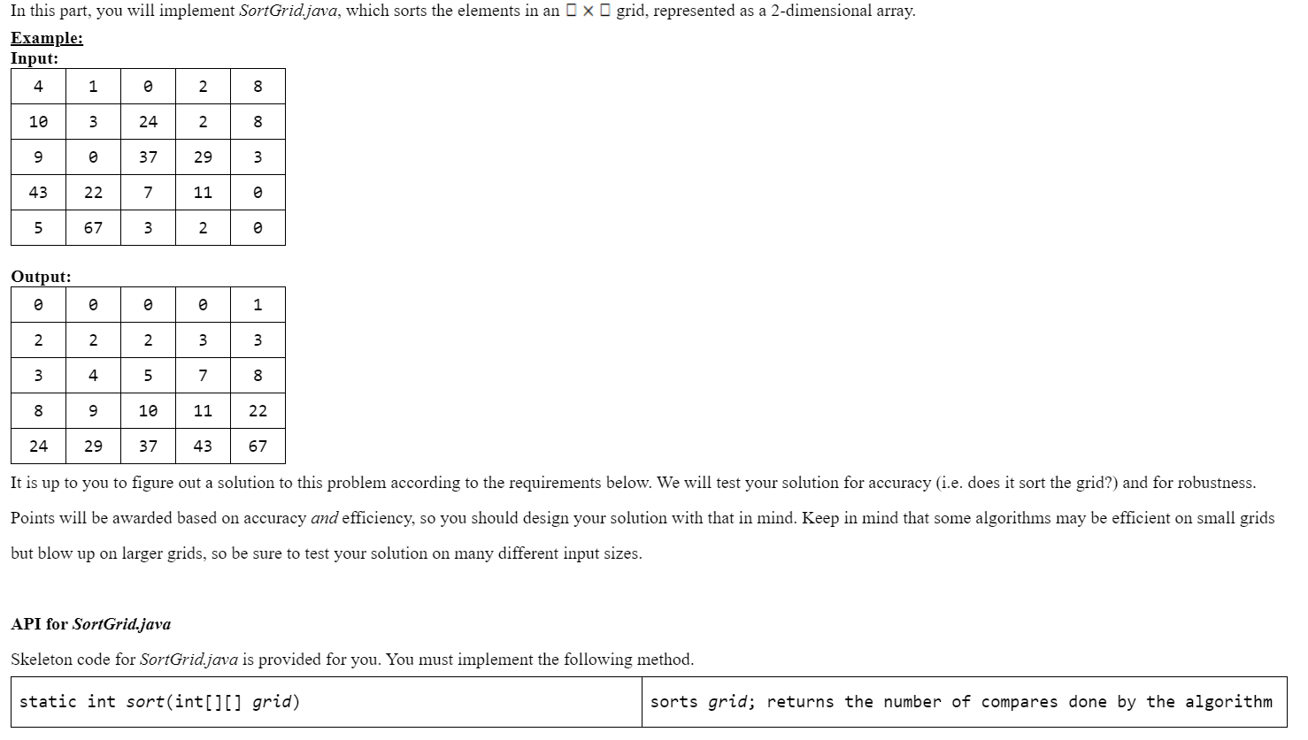 Solved In this part, you will implement SortGrid.java, which | Chegg.com
