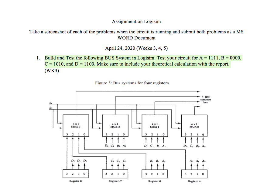 Assignment on Logisim Take a screenshot of each of | Chegg.com