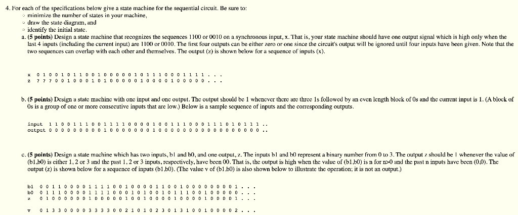 Solved 4. For each of the specifications below give a state | Chegg.com