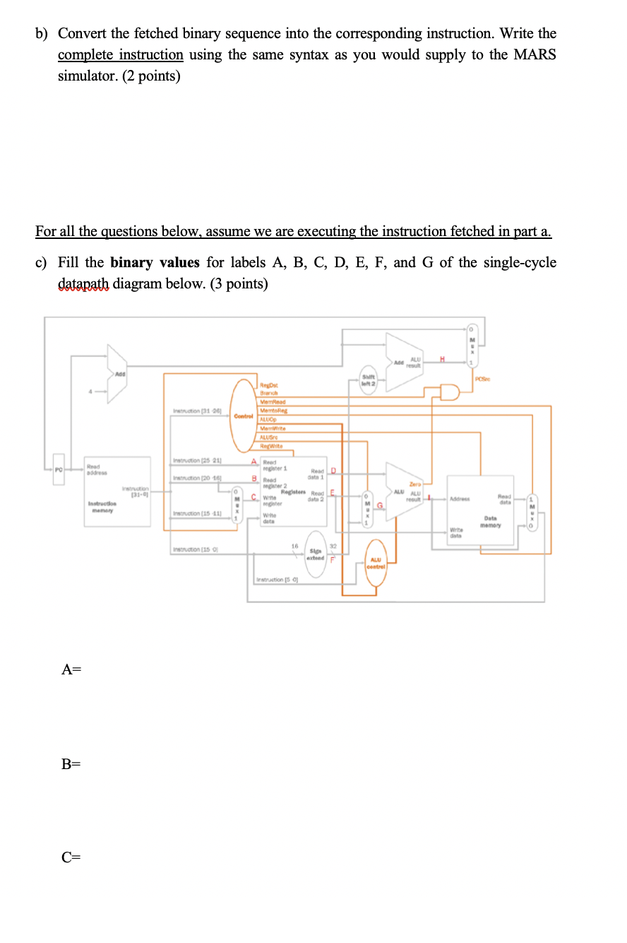 Solved b) Convert the fetched binary sequence into the | Chegg.com