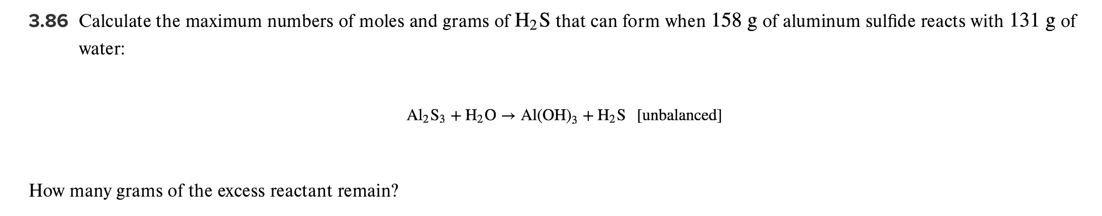 Solved 3.86 Calculate the maximum numbers of moles and grams | Chegg.com